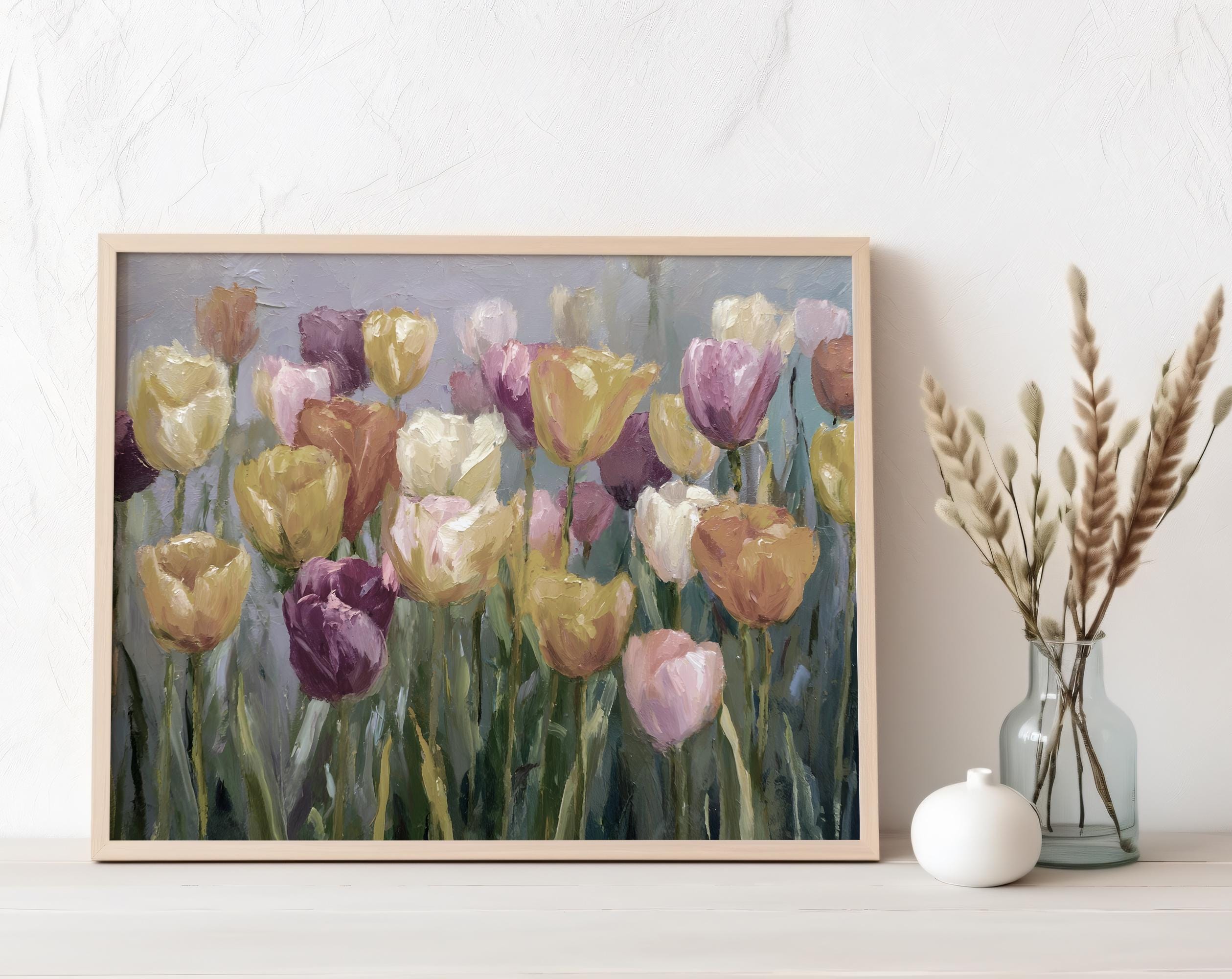 Spring Tulips Print PRINTABLE Vintage Oil Painting Poster Tulip Flower ...