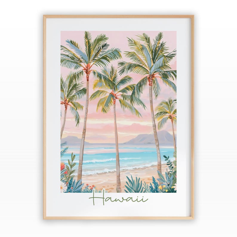 Hawaii Print PRINTABLE Pastel Travel Poster Abstract Coastal Wall Art ...