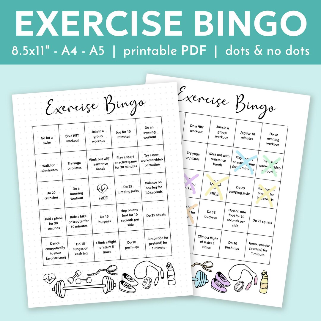 Exercise Bingo PRINTABLE, Fitness Challenge Game, Exercise Journal Page ...