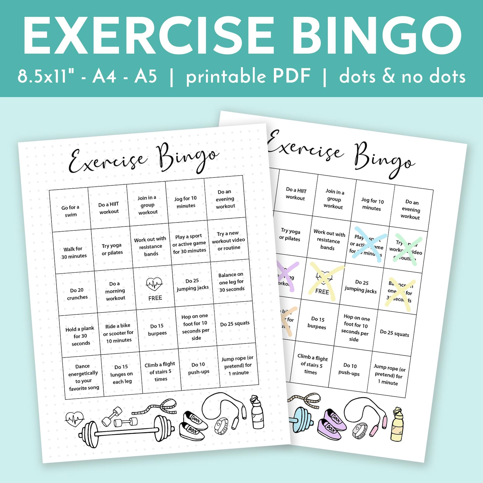 Exercise Bingo Printable: Fitness Challenge, Workout Tracker (digital ...