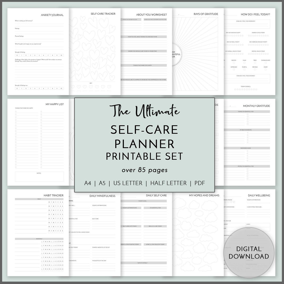 Self-care Planner Set PRINTABLE, Mental Health Journal, Wellness ...