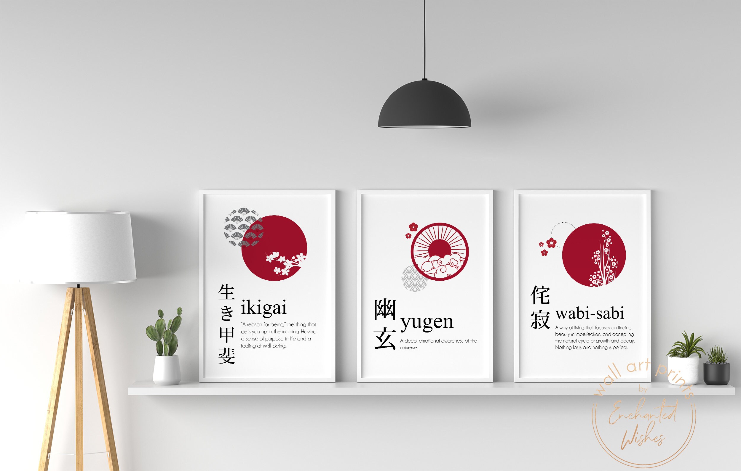 Japanese Word Definition PRINTABLE Prints Set of 3, Wabi-sabi Ikigai ...