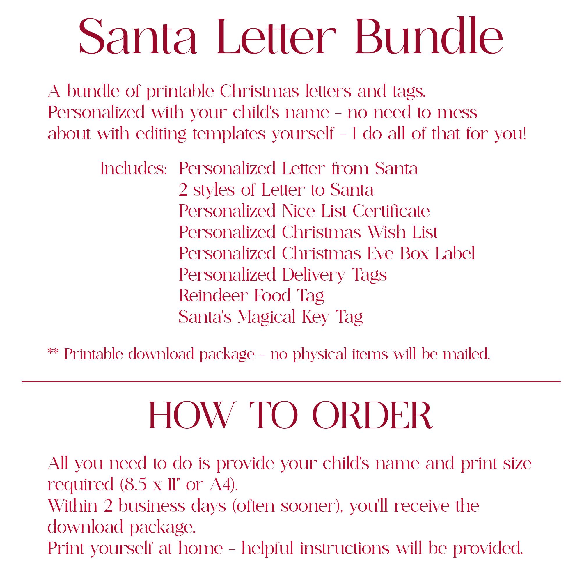 Personalized Letter From Santa Bundle PRINTABLE, Custom Letter to Santa ...