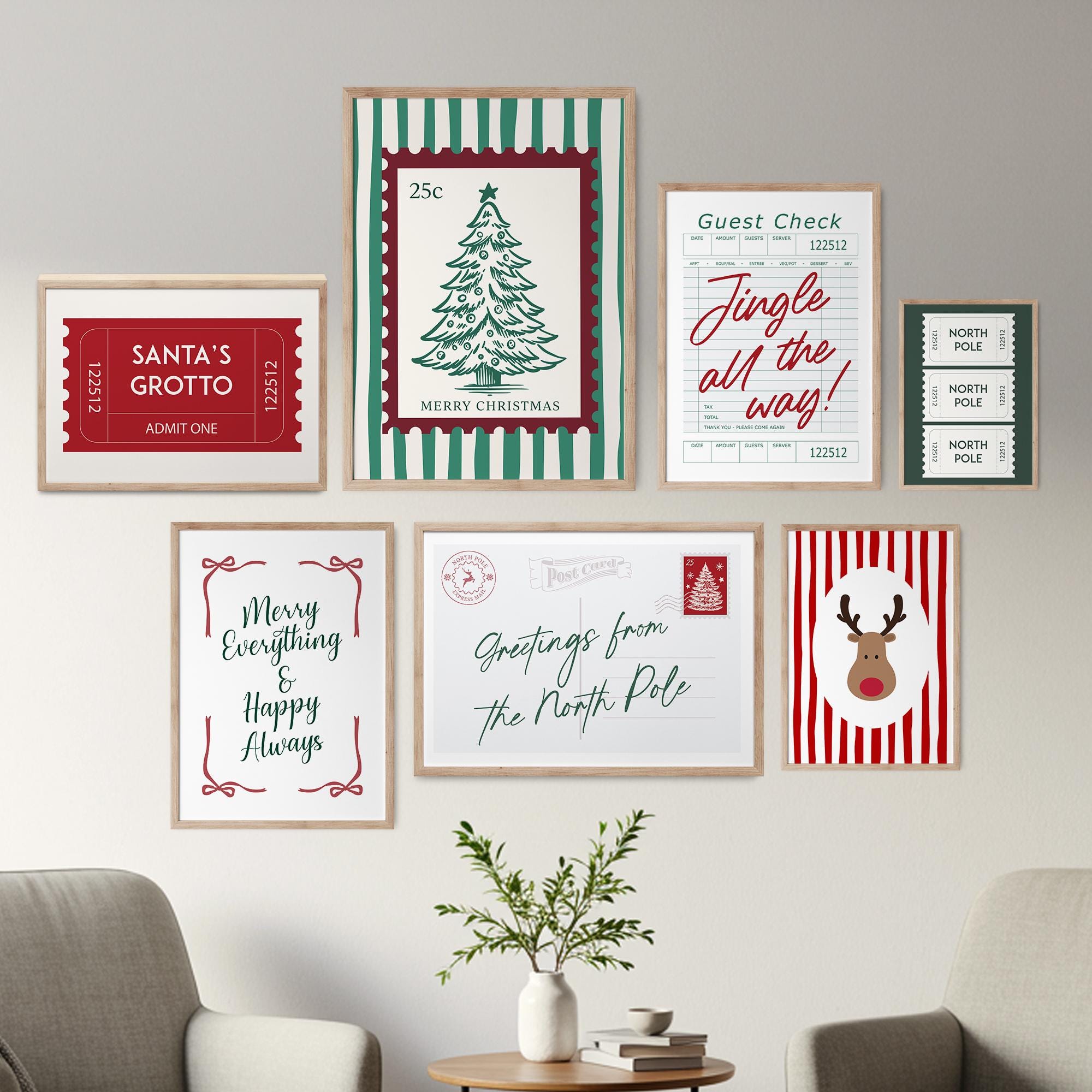 Trendy Christmas Gallery Wall Art 7 PRINTABLE Holiday Print Bundle ...