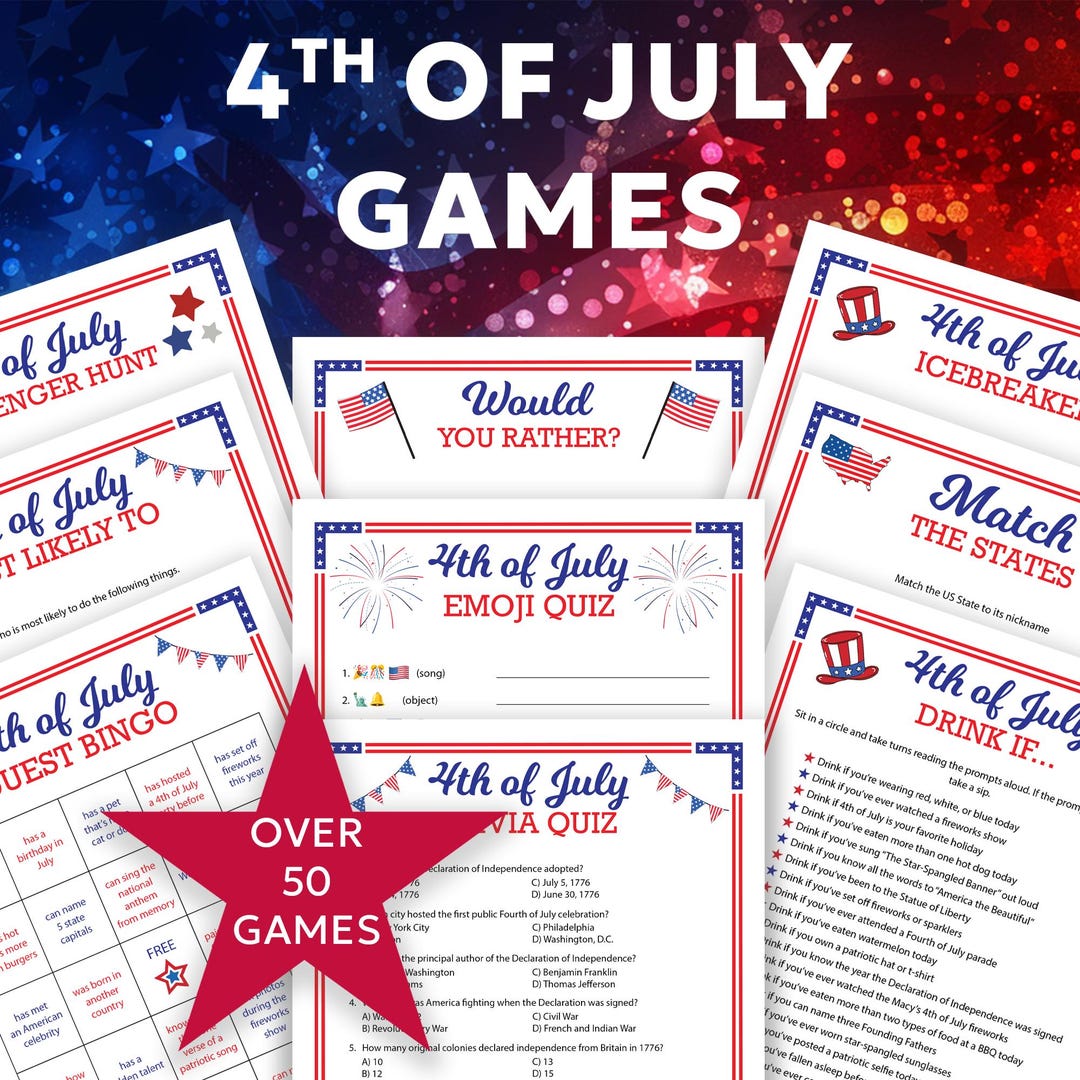 4th of July Mega Games Bundle Printable Fourth of July Party Game ...