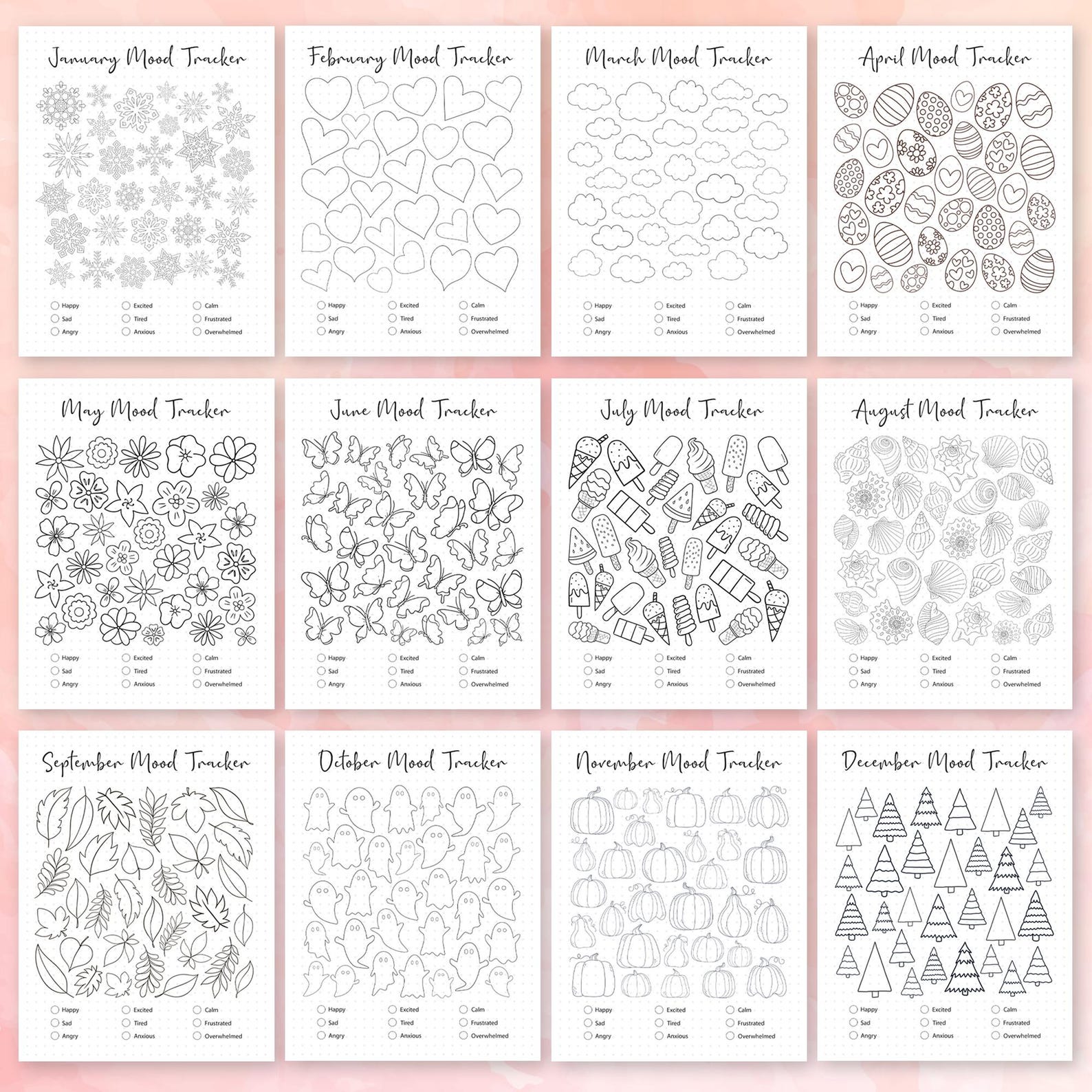 Mood Tracker Bundle PRINTABLE, Monthly Picture Mood Tracker Wheel ...