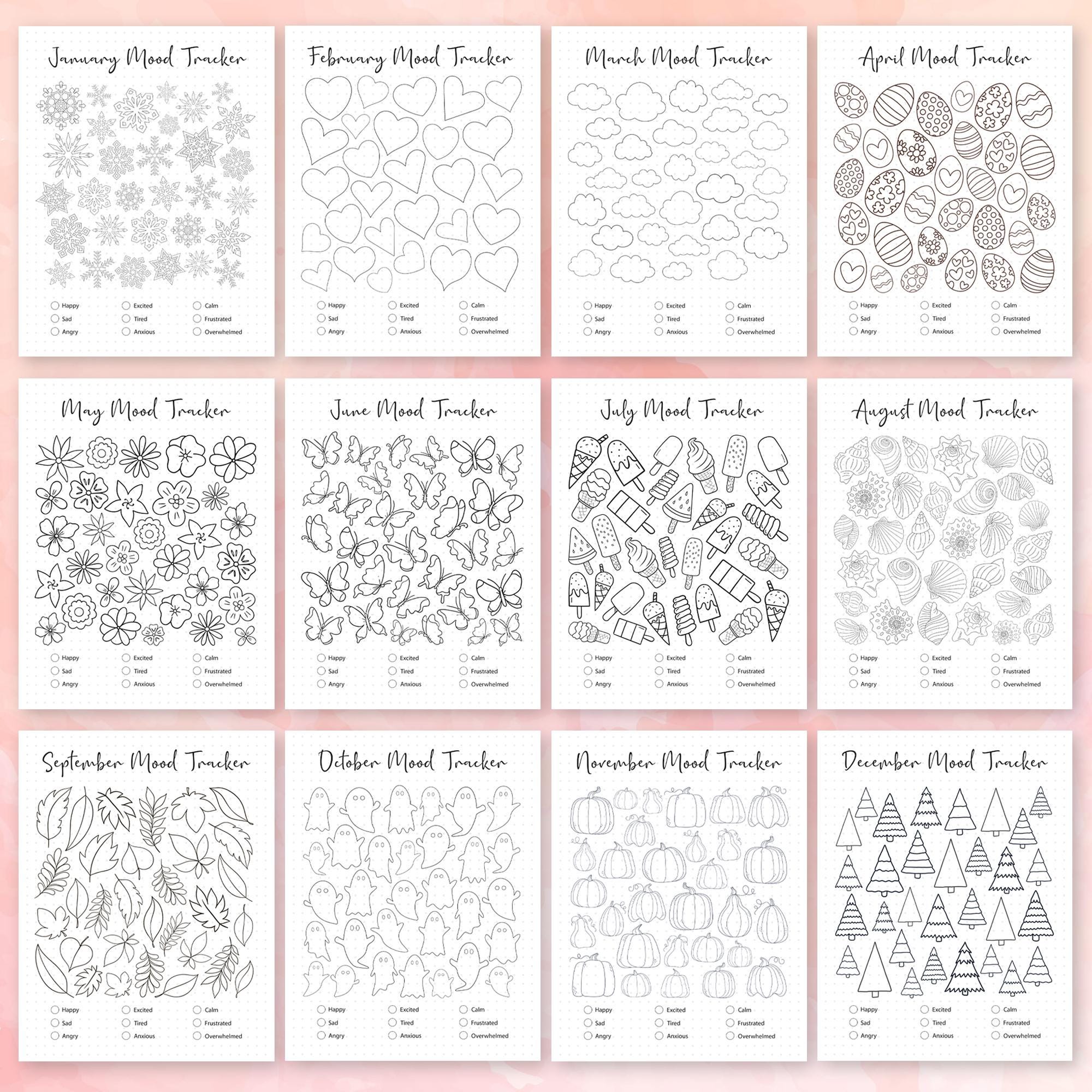 Mood Tracker Bundle PRINTABLE, Monthly Picture Mood Tracker Wheel ...