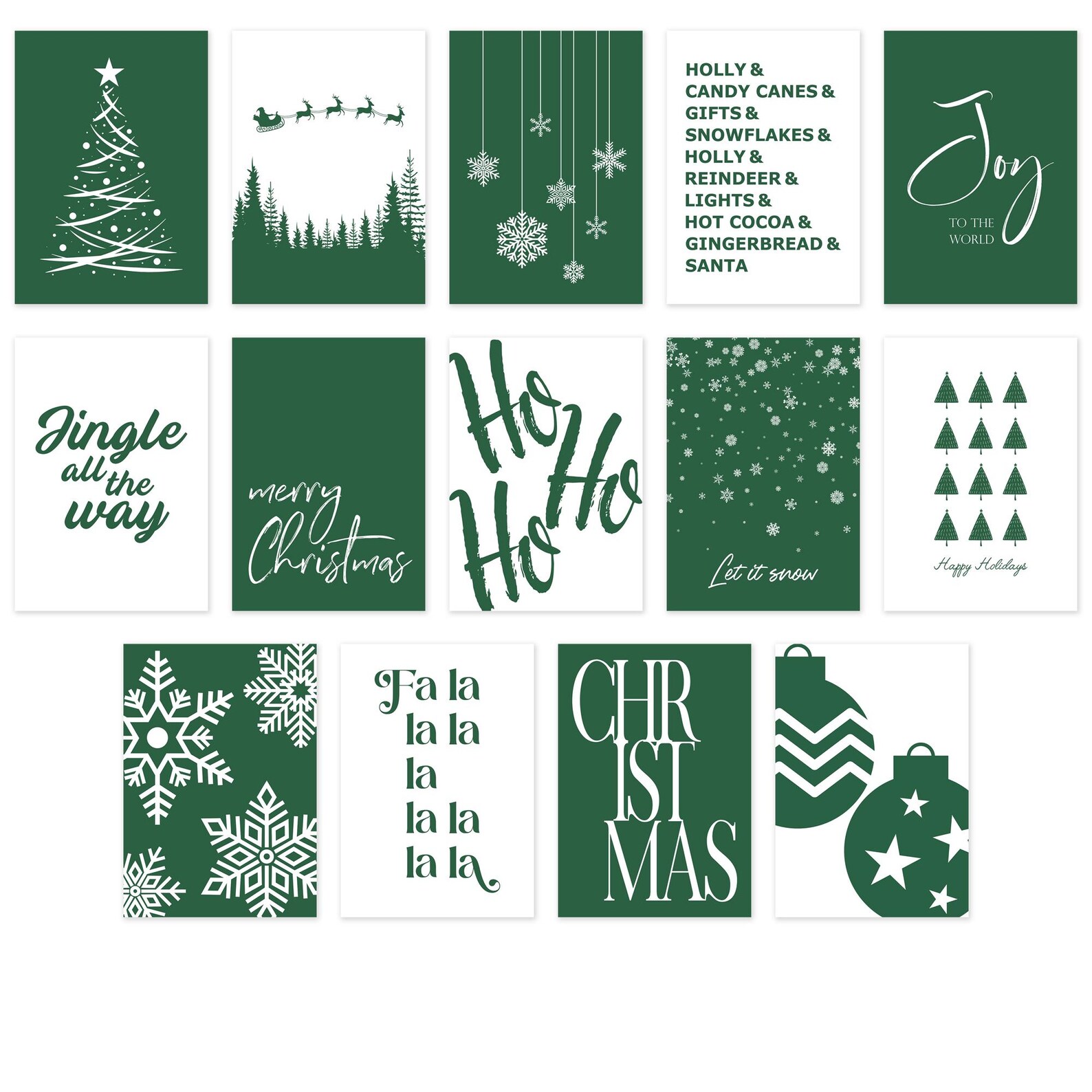 Green Christmas Print Bundle Set of 14 PRINTABLE Wall Art Holiday ...