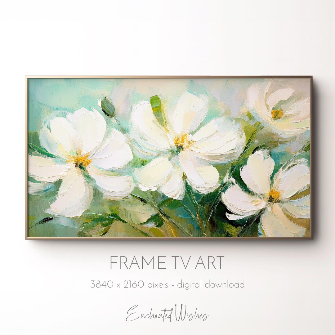 Spring Flowers Frame TV Art White Floral Samsung Frame TV Art Abstract ...