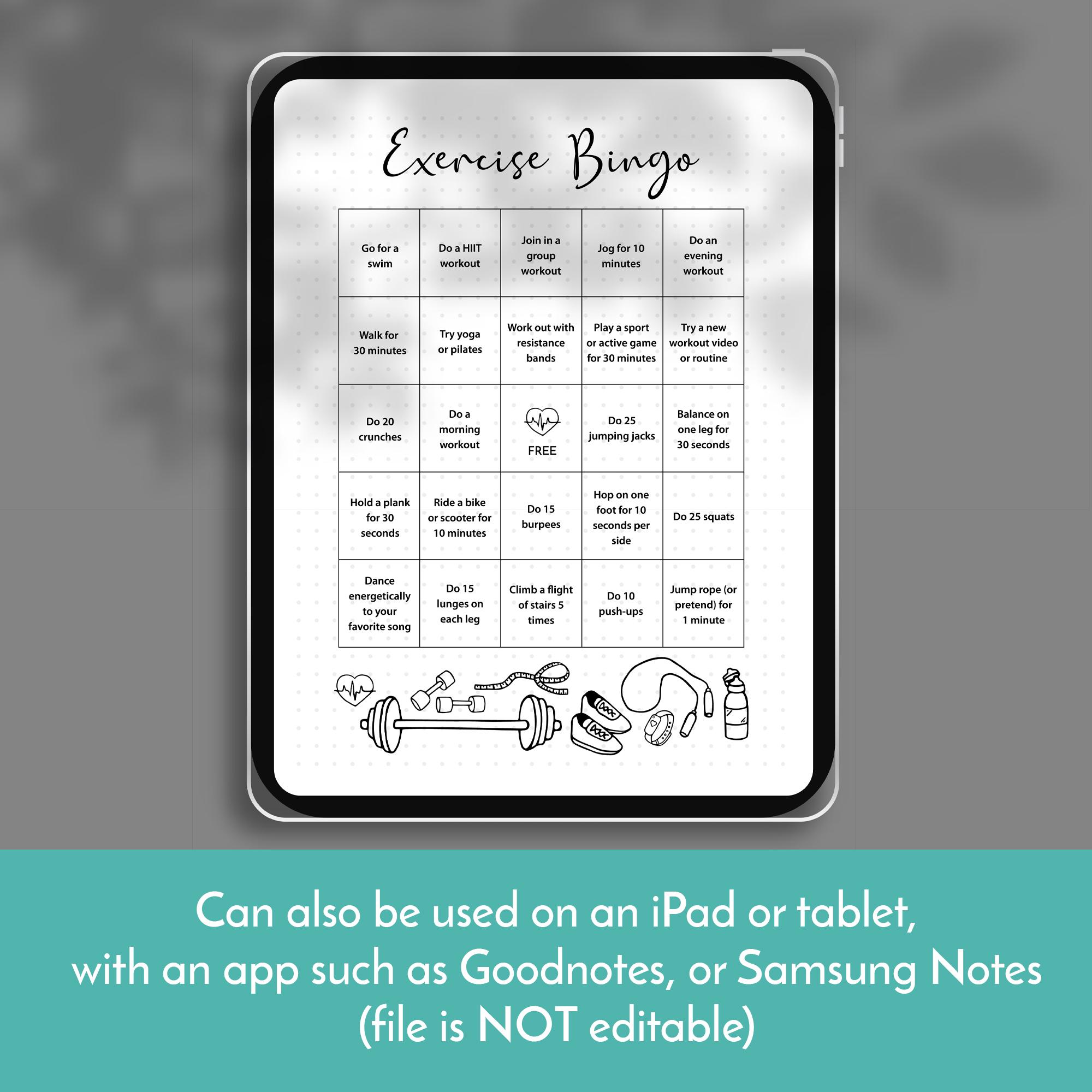 Exercise Bingo Printable: Fitness Challenge, Workout Tracker (digital ...