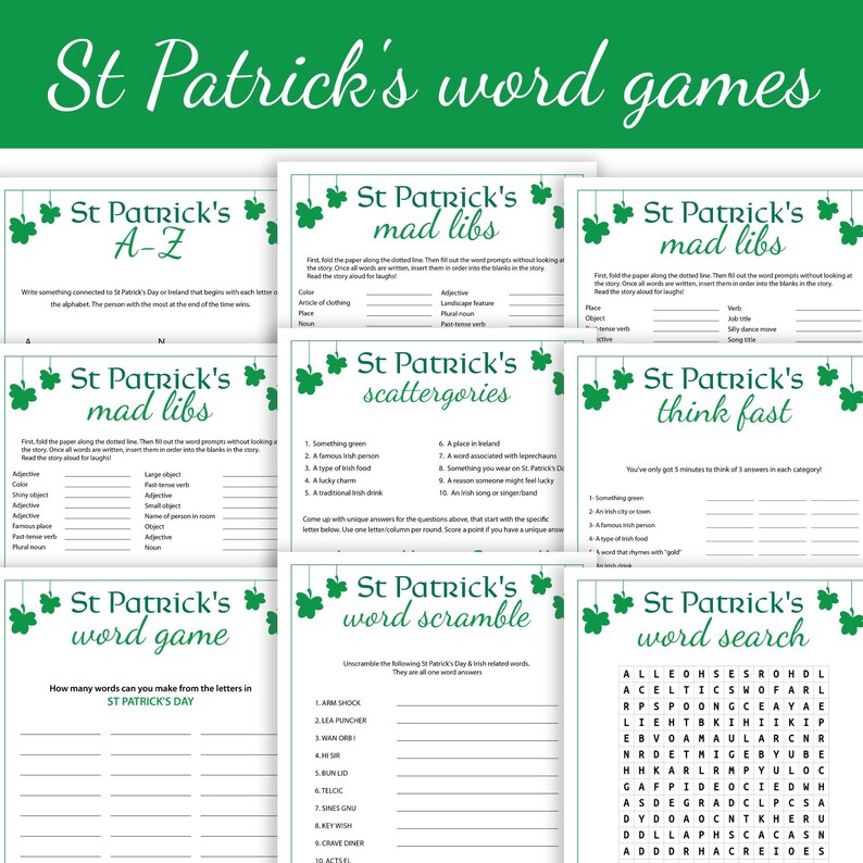 St Patrick's Day Game Bundle Printable Mega Party Games St Patty's ...