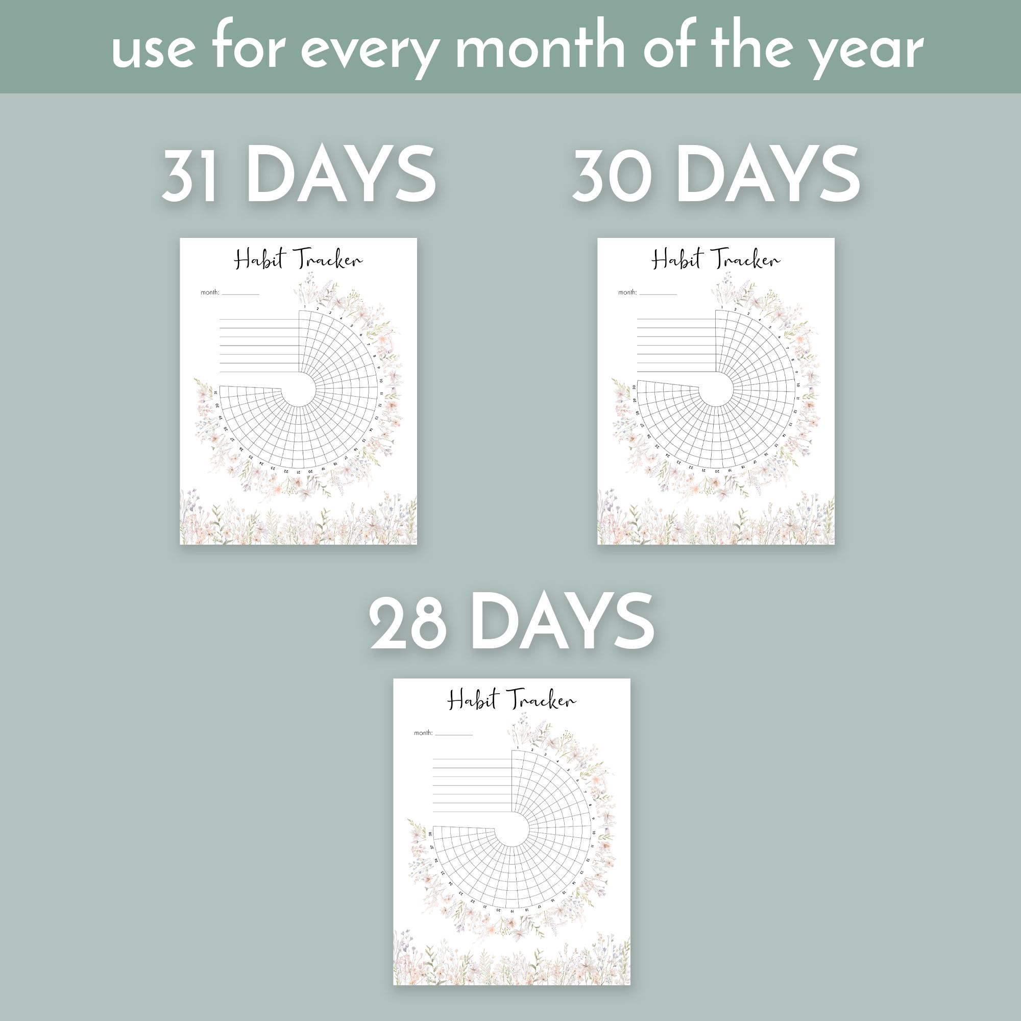 Habit Tracker PRINTABLE, Wildflower Habit Tracker Wheel, Floral Monthly ...