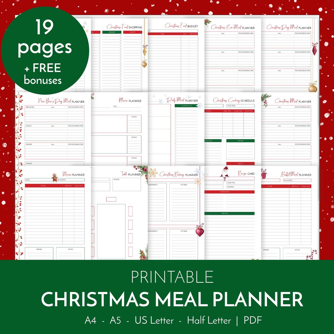 Christmas Meal Planner PRINTABLE Set Holiday Planner Xmas Organizer ...