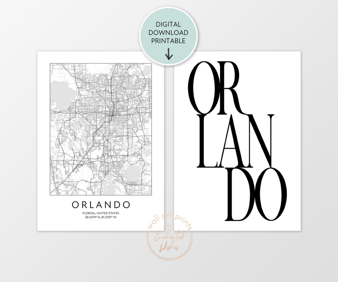 Orlando Map Print Set of 2 Printables, Orlando Print, Typography Poster ...