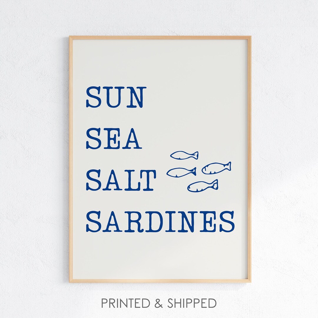 Sun Sea Salt Sardines Print Coastal Kitchen Wall Art Cute Sardine ...