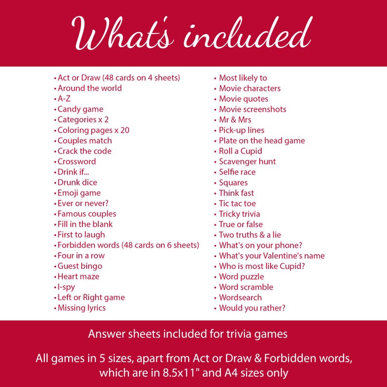 Valentine's Game Bundle Printable Valentine Day Party Activities Trivia ...