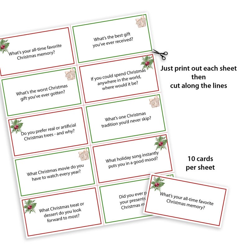 Christmas Conversation Cards PRINTABLE Holiday Table Talk Icebreaker ...