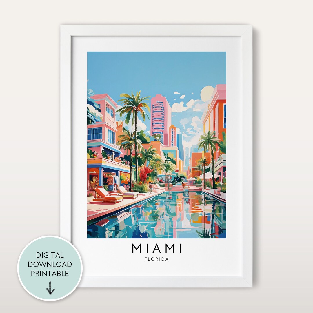 Miami Travel Poster, Miami Print, Miami Florida Painting, Miami ...