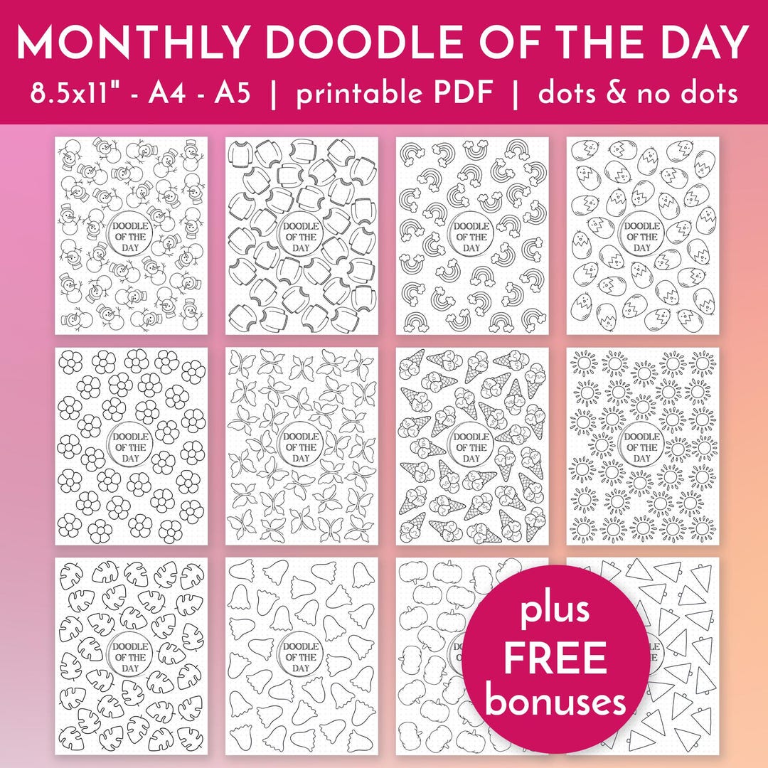 Monthly Doodle of the Day PRINTABLE Bundle, Daily Doodle, Daily ...