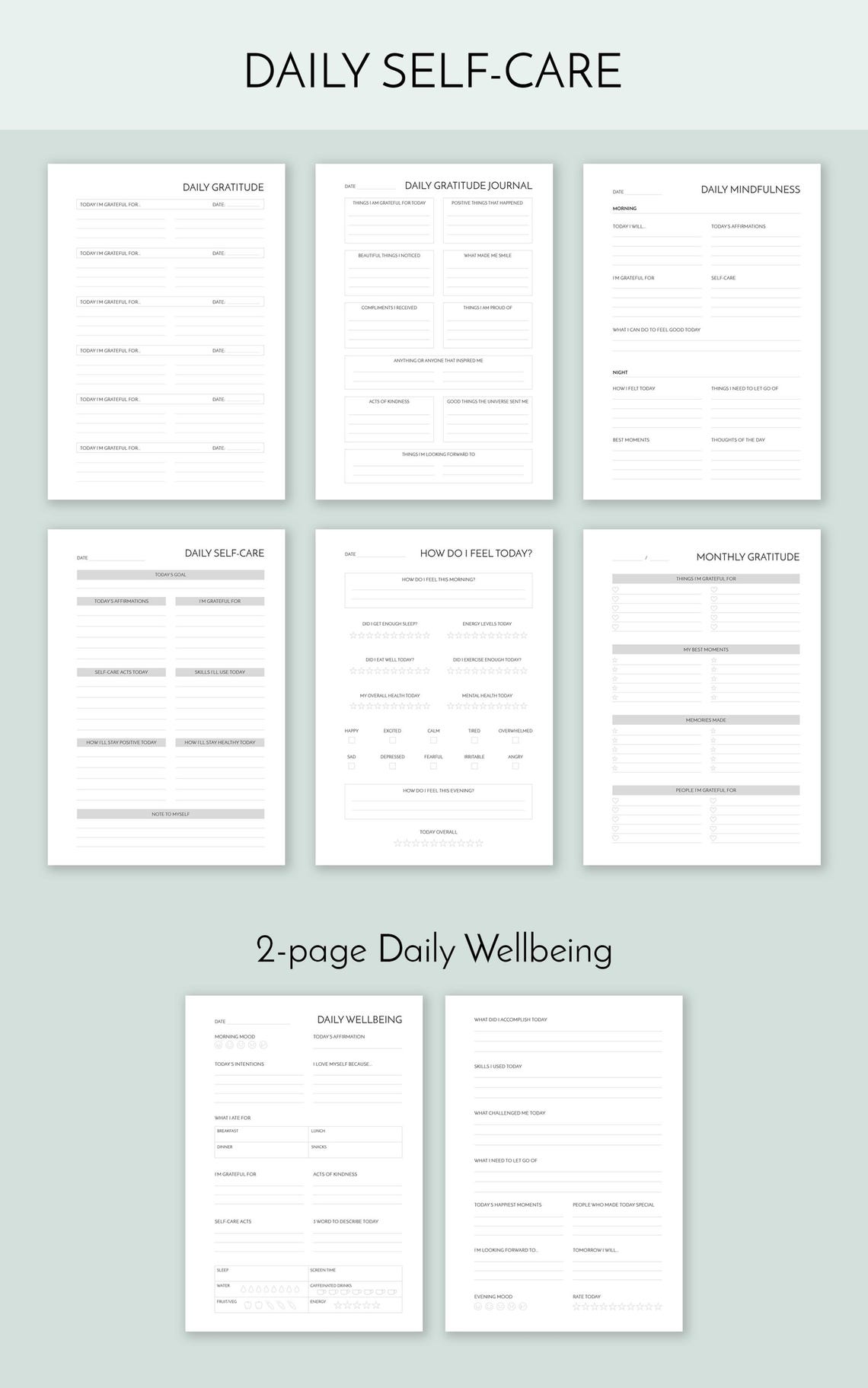 Self-care Planner Set PRINTABLE, Mental Health Journal, Wellness ...