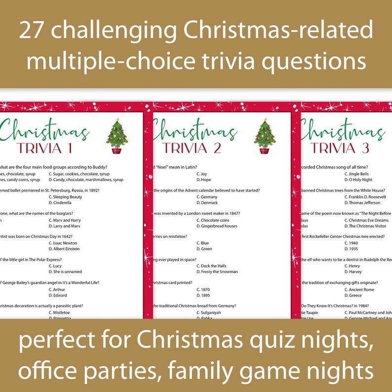 Christmas Trivia Game Printable, Christmas Party Game, Holiday Trivia ...