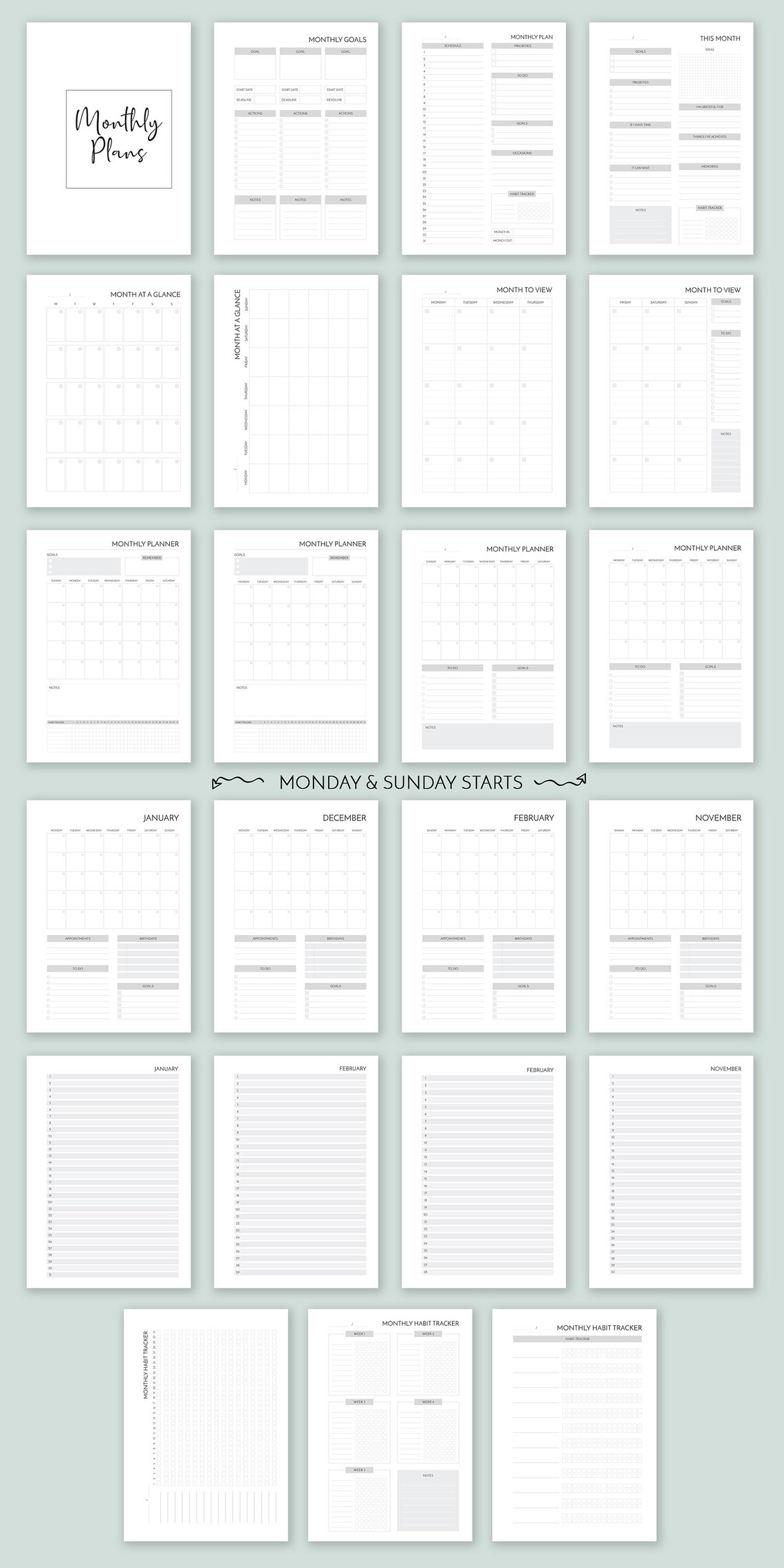 Daily Weekly Monthly Planner Set PRINTABLE, 2024 Daily Planner, Weekly ...