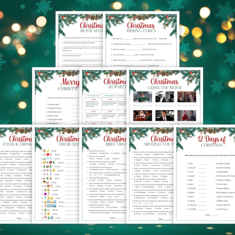 20 Printable Christmas Trivia Bundle Holiday Quiz Set Family Game Night ...