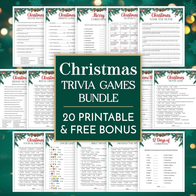 20 Printable Christmas Trivia Bundle Holiday Quiz Set Family Game Night ...