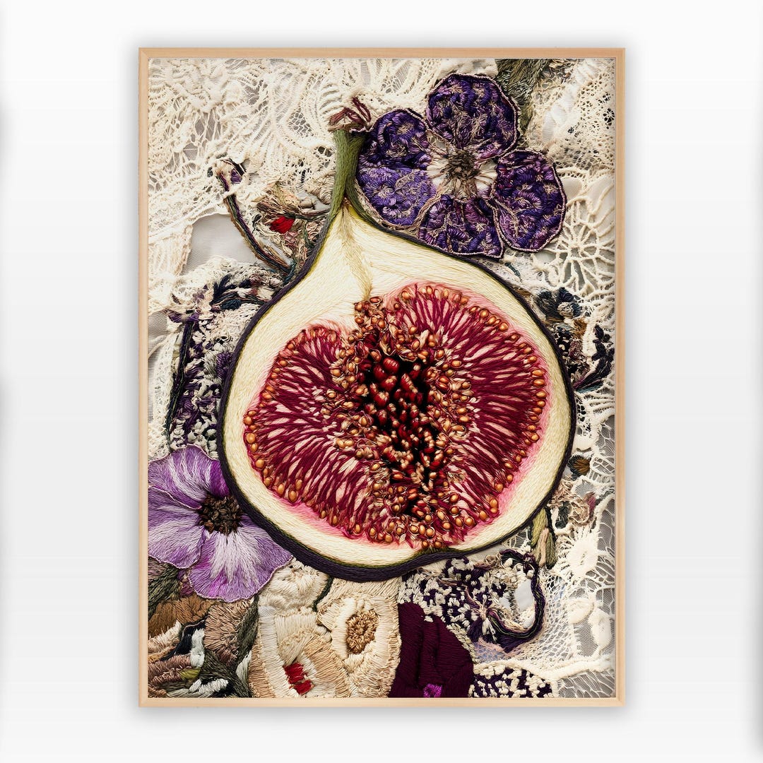 Vintage Embroidered Fig Print PRINTABLE Faux Embroidery Wall Art ...