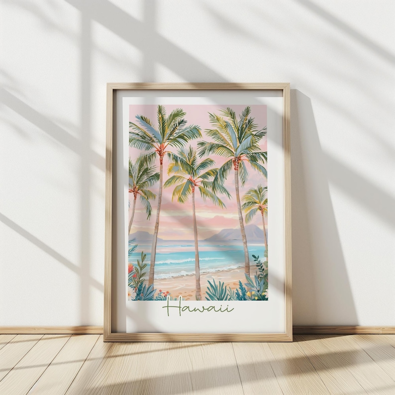 Hawaii Print PRINTABLE Pastel Travel Poster Abstract Coastal Wall Art ...
