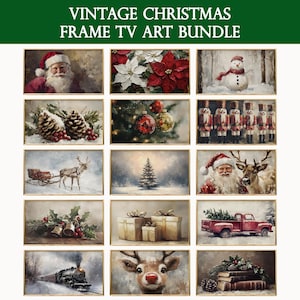 Vintage Christmas Frame TV Art Bundle Holiday Oil Painting Wall Decor ...