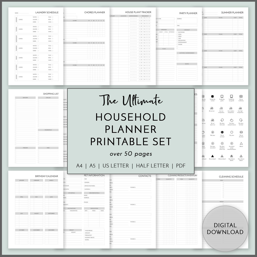 Household Planner Set PRINTABLE, Home Management Journal, Home ...