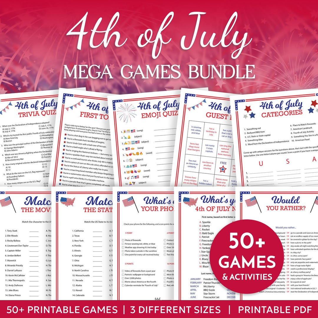 4th of July Game Bundle Printable Fourth of July Party Games Collection ...