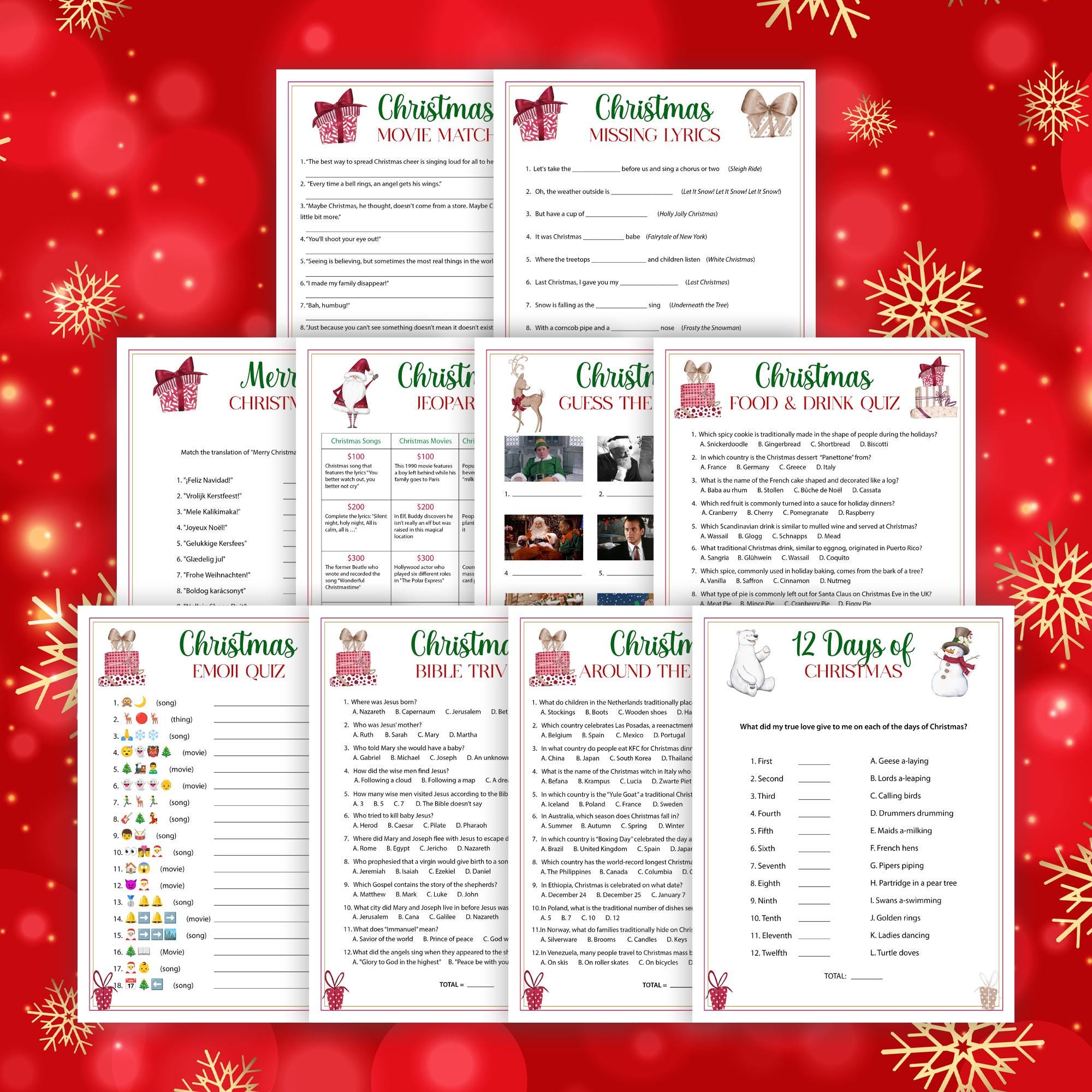 Christmas Trivia Bundle | 20 PRINTABLE Holiday Quiz Games for Family ...