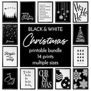 Black & White Christmas Print Bundle Set of 14 PRINTABLE Wall Art ...