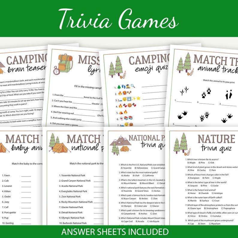 Camping Game Bundle Printable Camp Games Collection Campsite Activities ...