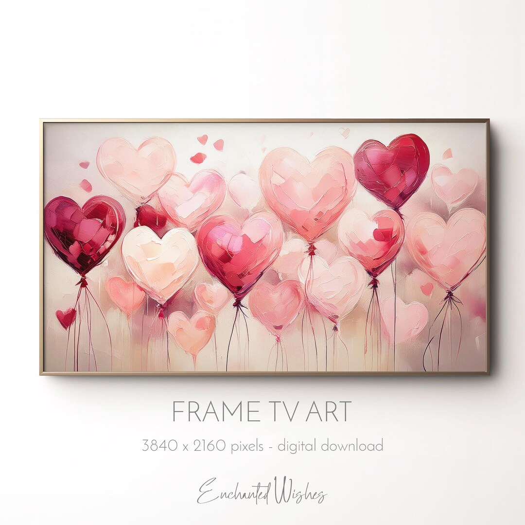Valentines Day Frame TV Art, Pink & Red Hearts Painting, Valentine ...