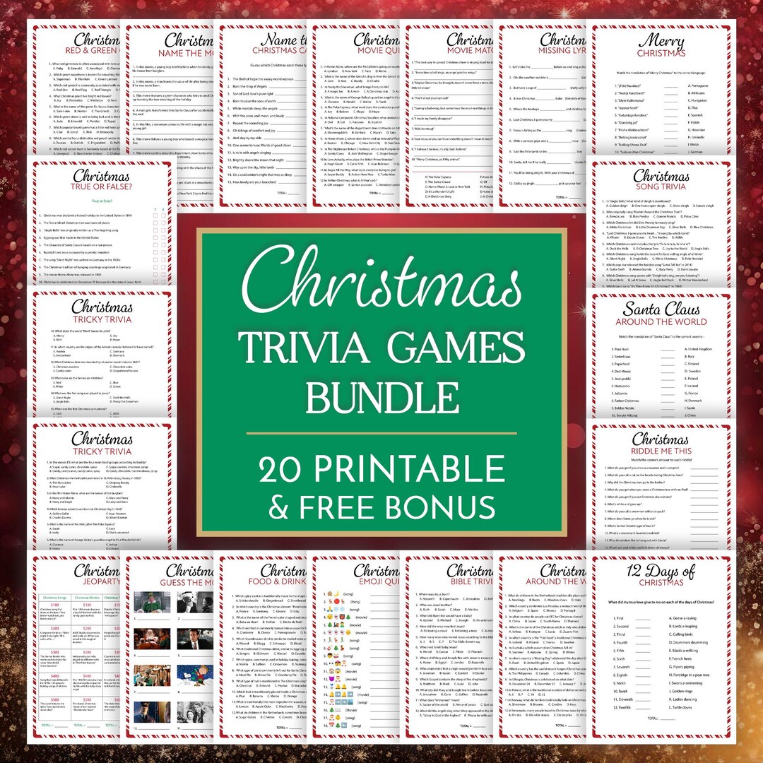 Printable Christmas Trivia Bundle 20 Quiz Set Holiday Family Game Night ...