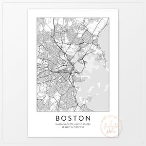Boston Print Set of 2 Printables, Boston Map Print, Typography Poster ...