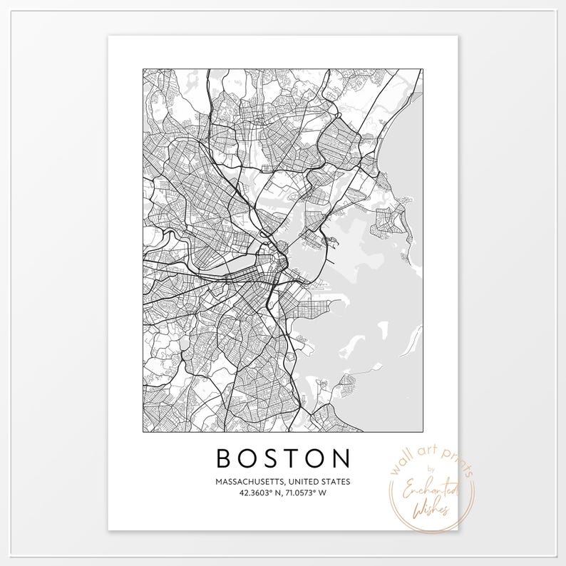 Boston Print Set of 2 Printables, Boston Map Print, Typography Poster ...