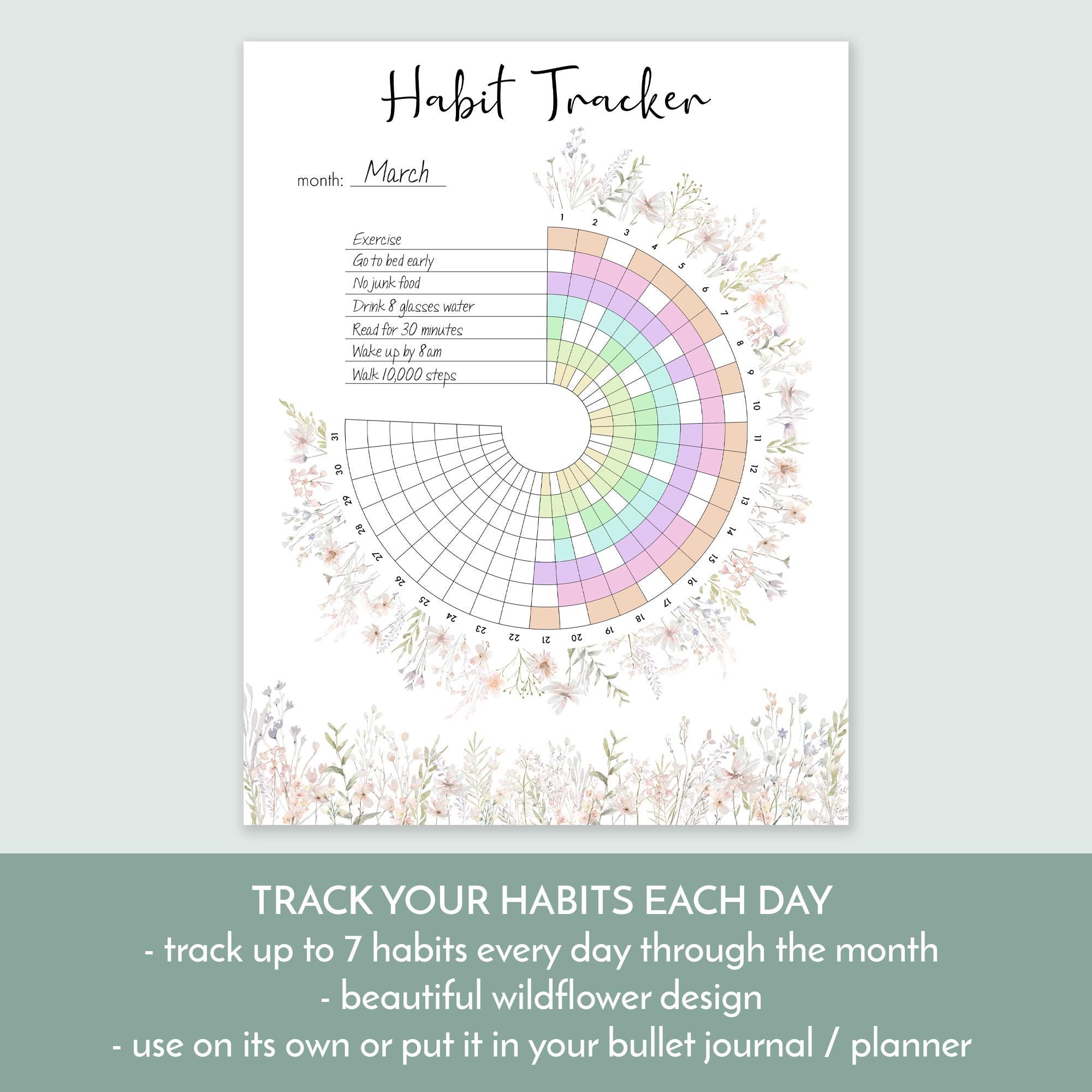 Habit Tracker PRINTABLE, Wildflower Habit Tracker Wheel, Floral Monthly ...
