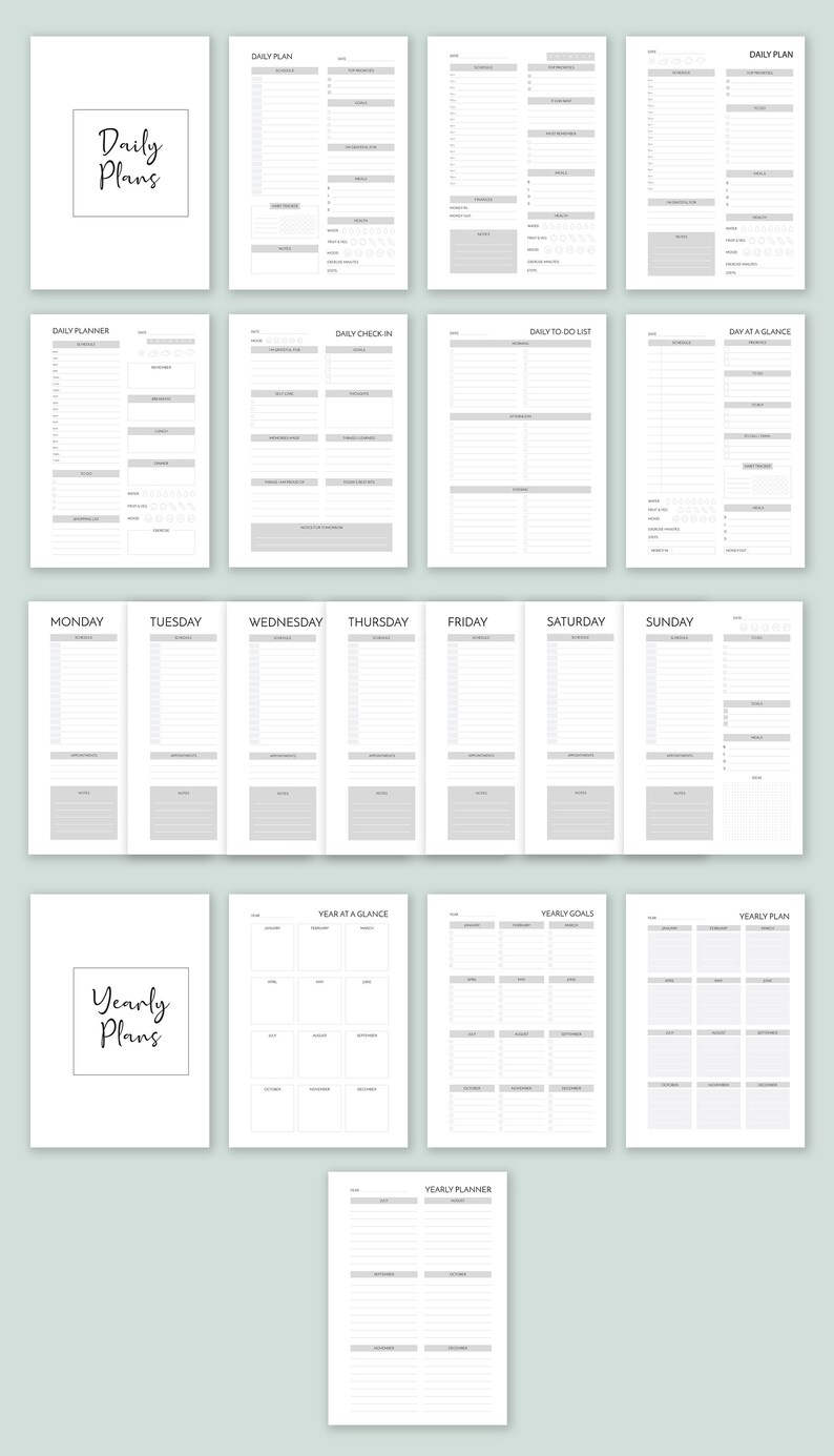 Daily Weekly Monthly Planner Set PRINTABLE, 2024 Daily Planner, Weekly ...