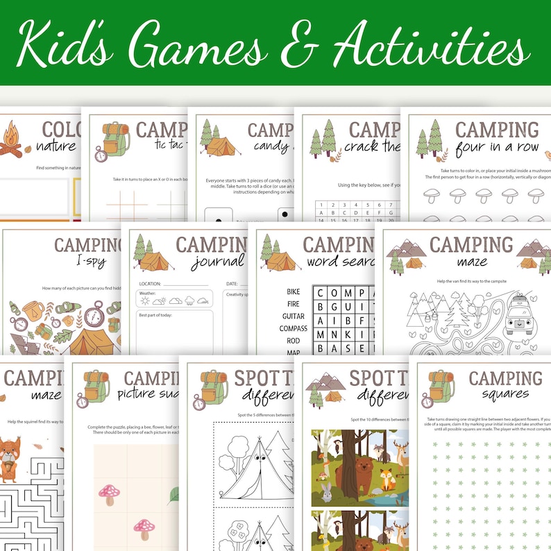 Camping Game Bundle Printable Camp Games Collection Campsite Activities ...