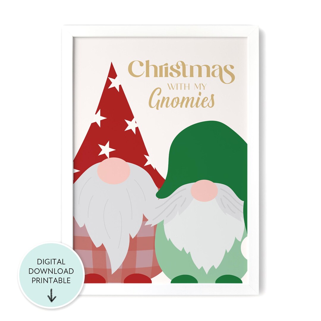 Christmas With My Gnomies PRINTABLE, Scandinavian Gonk Print, Christmas ...