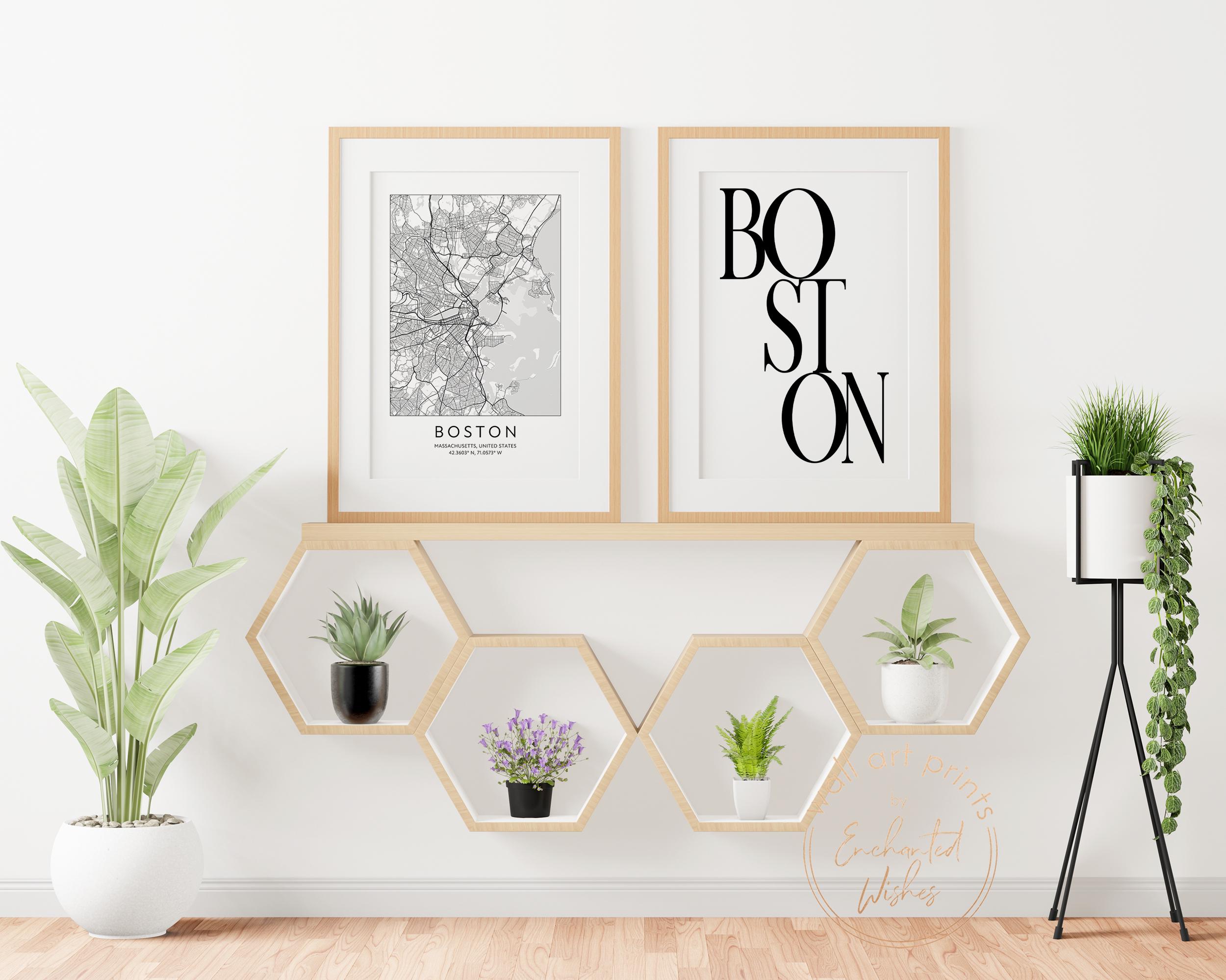 Boston Print Set of 2 Printables, Boston Map Print, Typography Poster ...