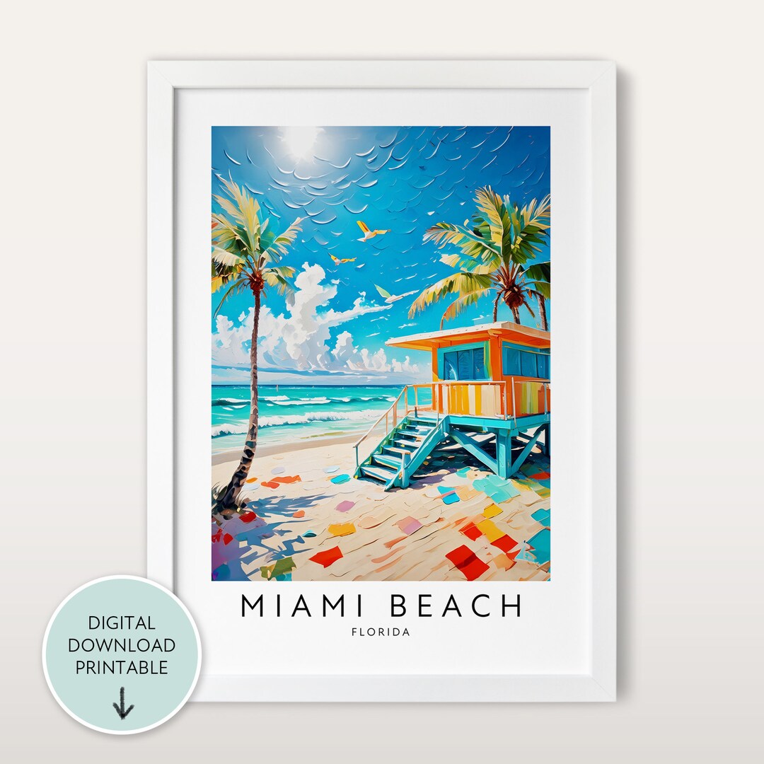 Miami Travel Poster, Miami Beach Print, Miami Beach Painting, Miami ...