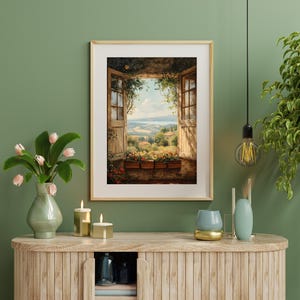 Open Window View Print PRINTABLE France Cottage Decor Vintage Oil ...