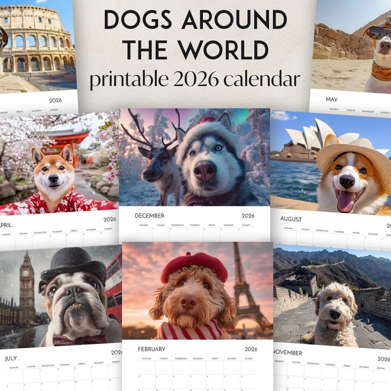 Printable 2026 Monthly Dog Calendars - Etsy