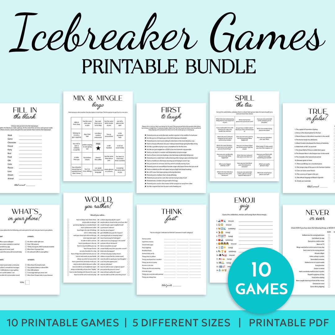 Icebreaker Games Bundle Printable Dinner Party Table Talk Office Games ...