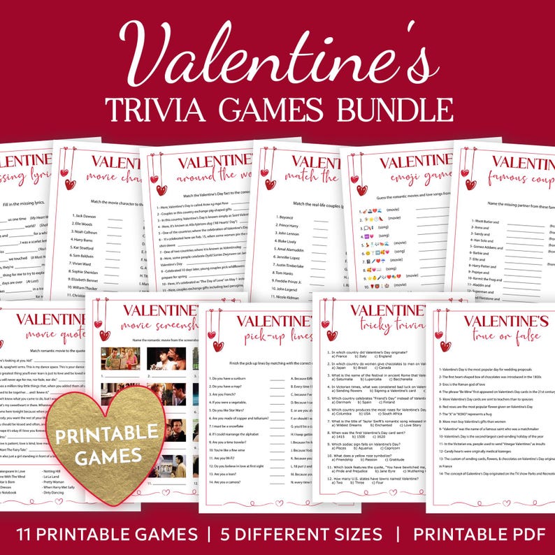 Valentine's Trivia Game Bundle Printable, Valentine's Day Party Games ...